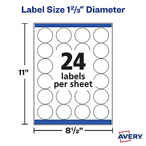 Avery White High Visibility Round Labels with Sure Feed, Permanent, 1-2/3", 2 Pack, 1,200 Labels Total (32135)