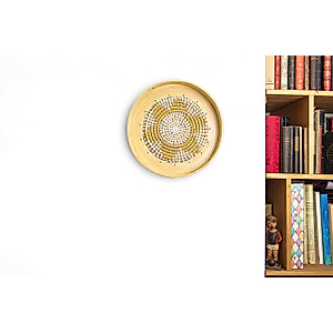 Round seagrass woven tray with handles, bamboo and seagrass tray, handmade decorative tray for table counter piece, coffee table and breakfast tray, wicker fruit basket, , hanging wall basket(14 inch)