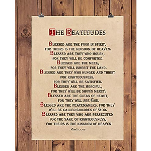 Beatitudes Wall Art Print, 11x14, Matthew 5 Sermon on the Mount Bible Quote, UnFramed Scripture Wall Décor, Christian Prayer Wall Art for Home or Office Decore, Inspirational Verse Poster for Spiritual