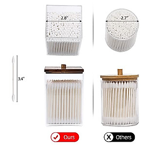 Tbestmax 3 Pack Qtip Holder - 12 oz Bathroom Organizer and Storage Containers, Plastic Square Apothecary Jars with Black Bamboo Lids for Cotton Ball, Cotton Swab, Floss
