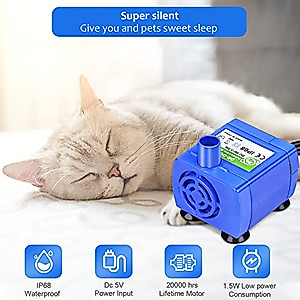 NautyPaws Cat Water Fountain Pump, Extreme Silent Pet Fountain Replacement Pump with 6 ft USB Cable Cord and Cleaning Brush, for 84 oz Automatic Cat Water Fountain, Dog Water Dispenser