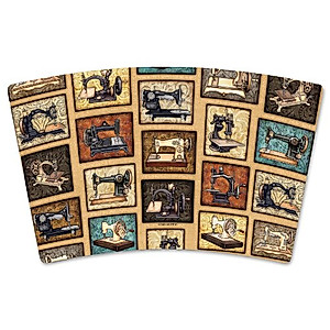 Mugzie Vintage Sewing Machines Travel Mug with Insulated Wetsuit Cover, 16 oz, Black