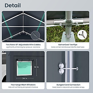 PHI VILLA 13'x24'x9.6' Outdoor Portable Storage Shelter Shed Garage with Roll up Zipper Doors & Vents Carport for Motorcycle Waterproof and UV Resistant Anti-Snow Portable Garage Kit Tent, Gray