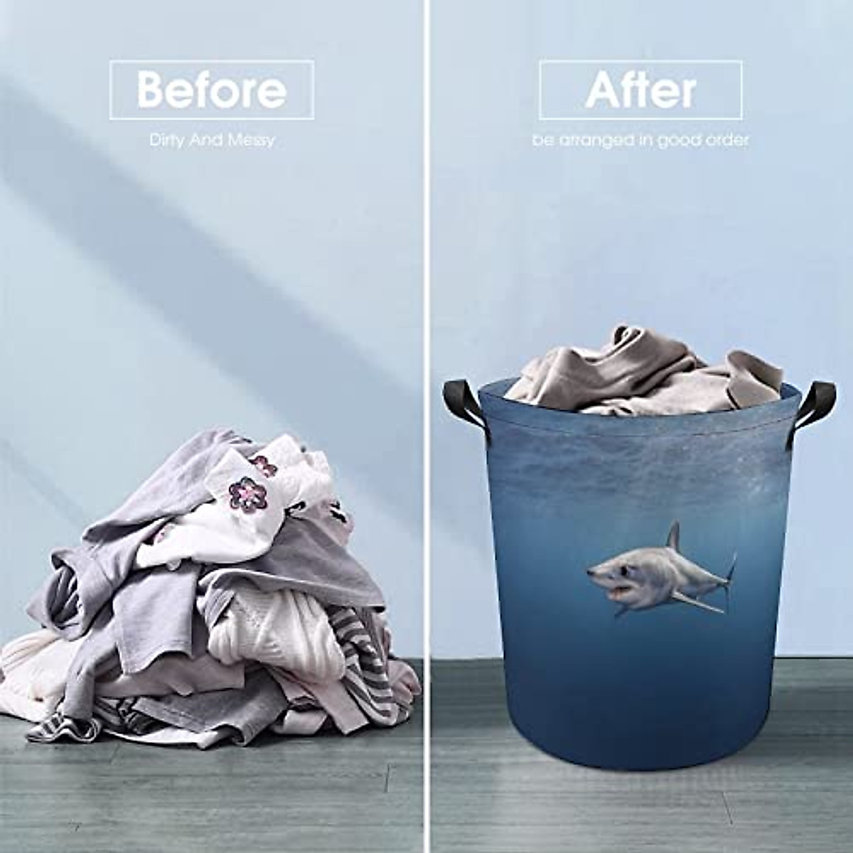Shortfin Shark Under The Sea Large Laundry Basket Hamper Bag Washing with Handles for College Dorm Portable