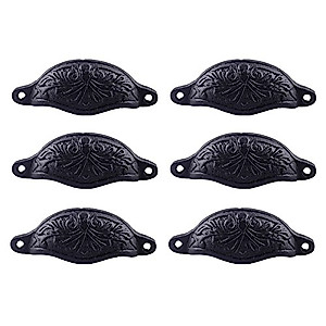 Renovators Supply Manufacturing Cabinet Handles 4.5 in. Black Wrought Iron Cabinet Knobs, Drawer Pulls with Mounting Hardware Pack of 6