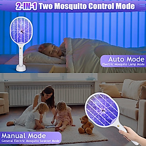 2 Pack Electric Fly Swatter Racket 3000V Bug Zapper 2 in 1 Mosquito Zapper USB Rechargeable, 1200mAh Mosquitoes Killer Lamp & Fly Zapper with 3 Layer Safety Mesh for Home
