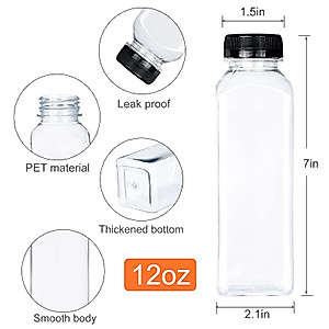 DANALLAN 24Pcs12oz Empty Juice Bottles with Caps, Premium Reusable Plastic Bottles Juice Container Transparent Black Leak-proof Lids for Drink Juice Smoothie Milk Beverages Water