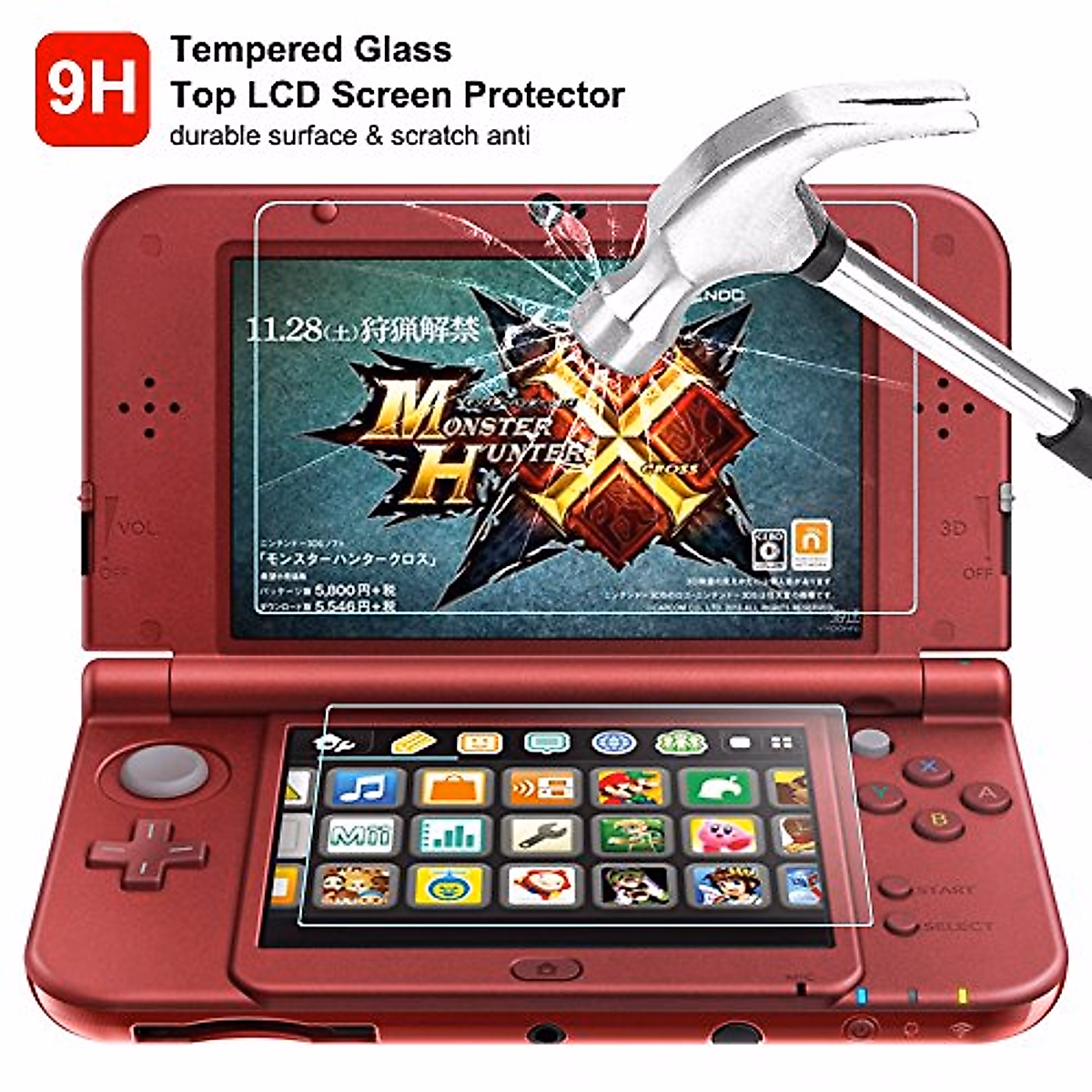 Protective Carrying Case Compatible NEW 3DS XL, with Hard Cover and 2 pcs Screen Protectors, AFUNTA Hard Shell Travel Bag, Protective Films for Top and Bottom Screen
