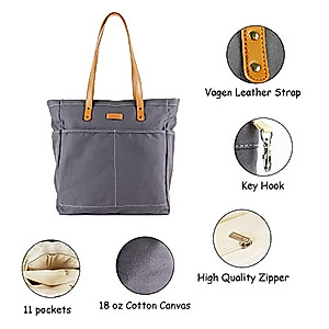 Lamyba Tote Bag for Women, Large Utility Tote Bags with Pockets and Compartments Top Zipper for Teacher Nurse School Work,Grey