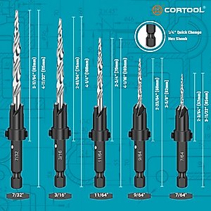 Countersink Drill Bit Set for Wood Countersink Drill Bit with 1/4" Hex Shank Quick Change, Impact Screwdriver Bits and Allen Wrench, 8-Piece Countersinker Drill Bit Set for Woodworking