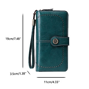 ENVEZ Wallets for Women Fashion Wax Leather Credit Card Wallet With Rfid Blocking Large Capacity Handbag Best Gifts for Girls
