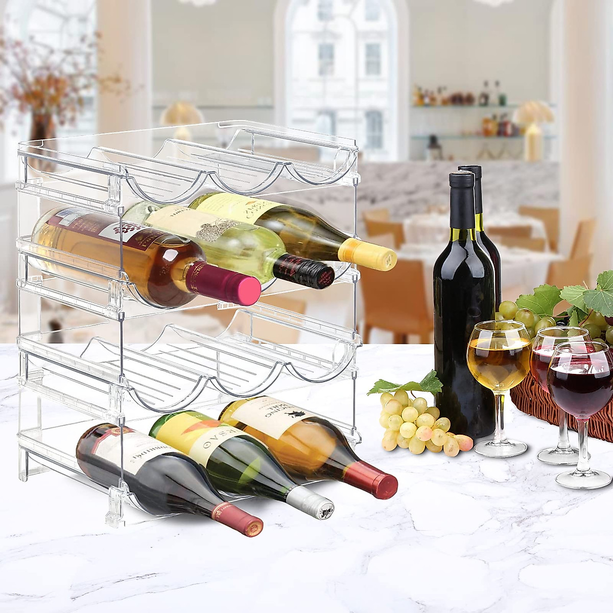 Water Bottle Organizer for Cabinet & Stackable Cup Organizer for Cabinet,3 Tier Cup Organizer for Sports Flask Insulated Travel Mug Fridge, White,Wine Drink Rack for Kitchen Countertop Freezer Pantry