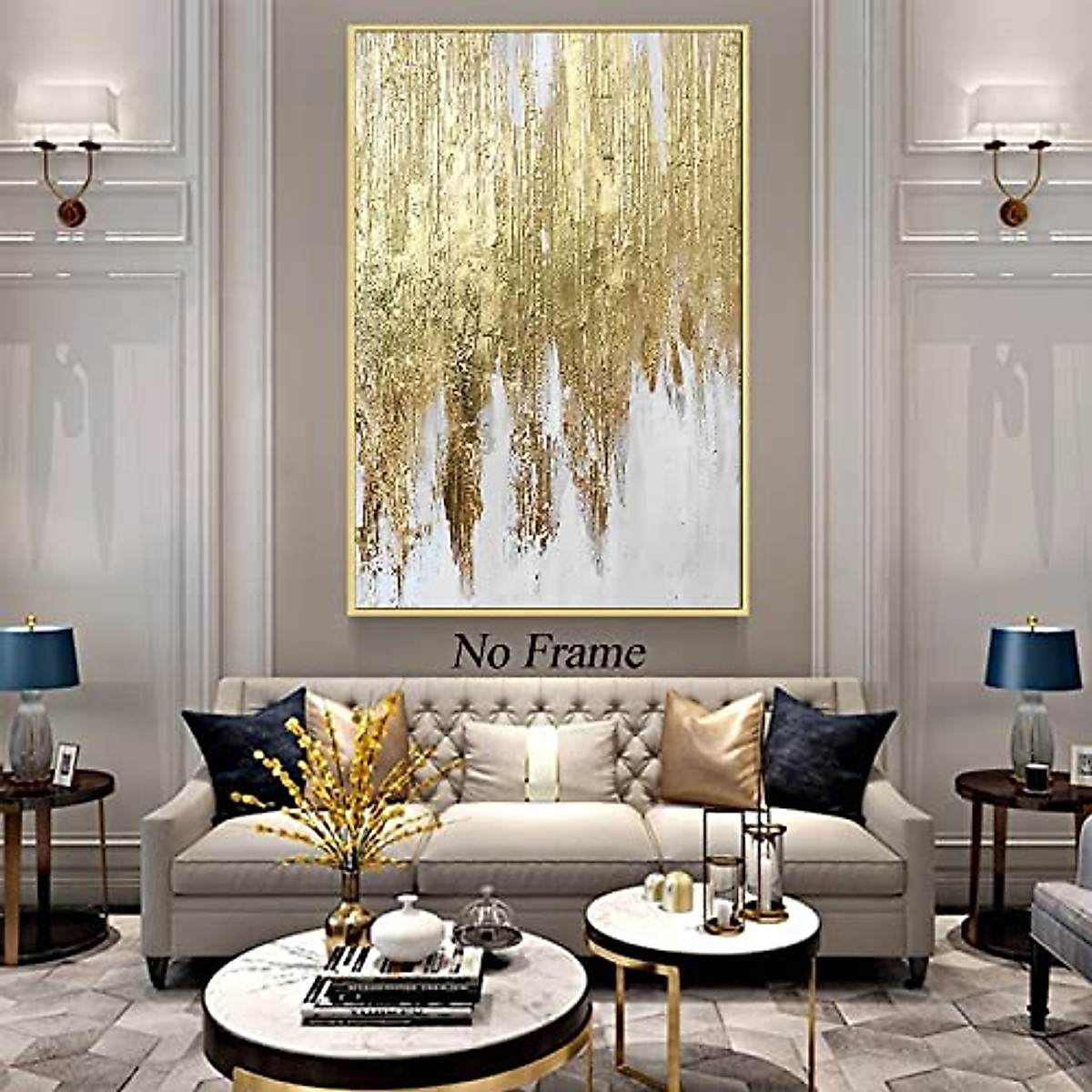 Gold Abstract Canvas Wall Art Gold Foil Modern Textured Artwork Gold Textured Print Abstract Textured Painting Glitter Abstract Wall Art Gold and White Modern Painting Living Room 16x24inch No Frame