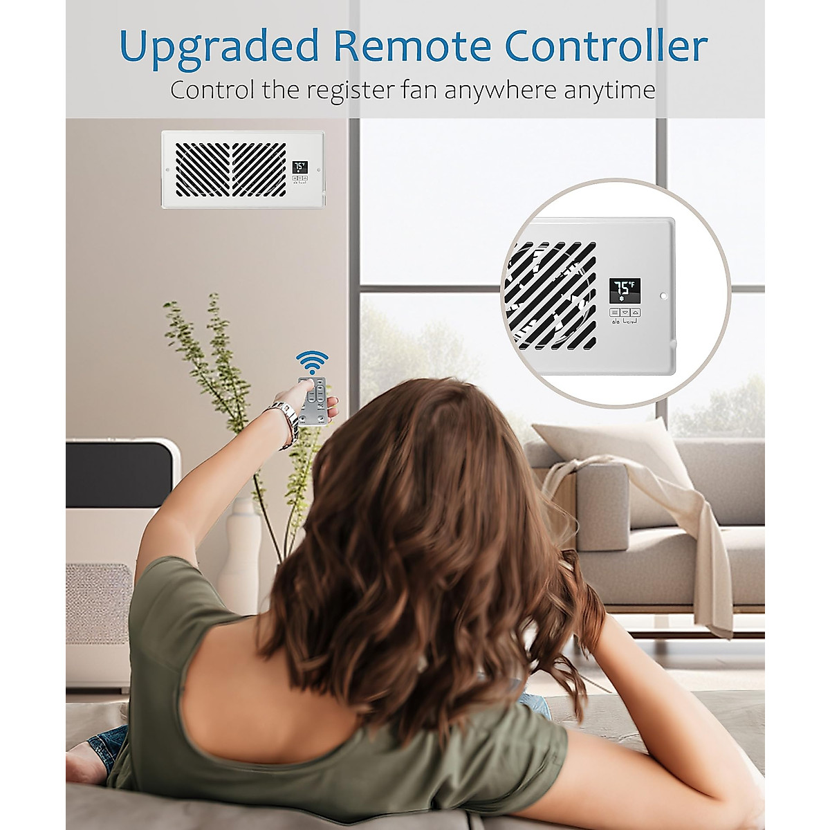 Abida 4" x 10" Register Booster Fan with Thermostat Control, Quiet Smart Register Vent with 10 Gear Wind Speed, Aluminum Frame Heating Cooling AC Vent (White, With Remote)