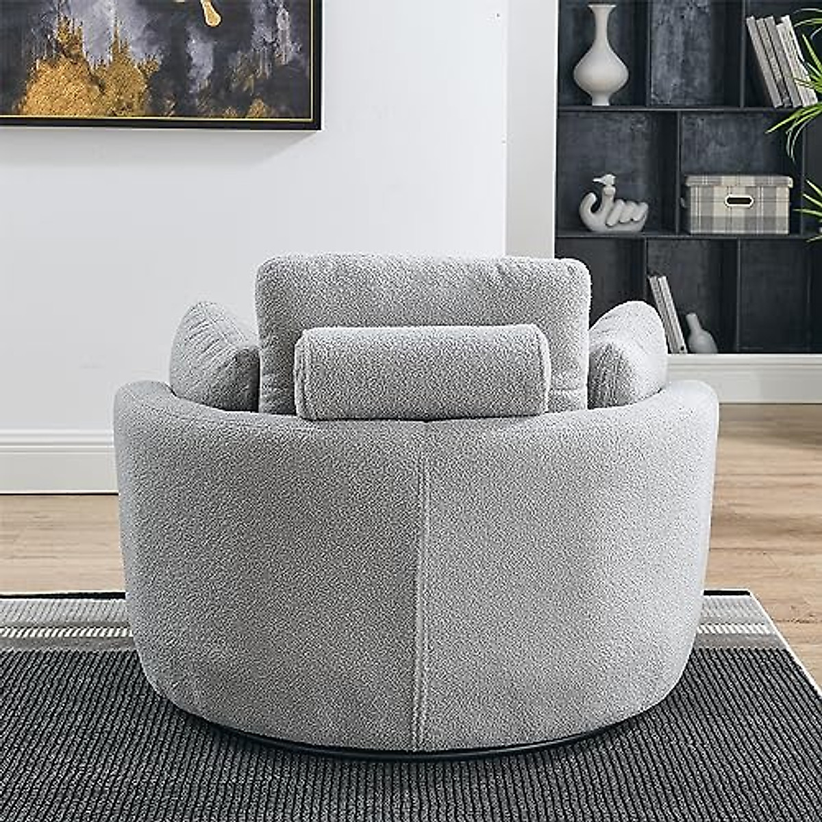 Swivel Accent Barrel Chair with Storage Ottoman,Comfy Teddy Upholstered 360° Recliner Sofa Club Chaise Leisure Round Lounge Armchair Singel Lazy Sofá Arm Chairs and Footrest Set for Living Room/Hotel