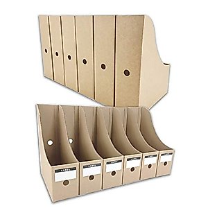 HUAPRINT Magazine File Holder(12 Pack,Brown)-Folder Holder,Desk File Organizer,Document Holder Box,Magazine Storage Box,With Labels