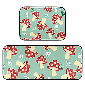 Apular Mushroom Red Kitchen Mat Set of 2 Kitchen Rug Set Non Slip Cushioned Heavy Duty Memory Foam Kitchen Runner Rugs and Mats Comfort Standing Mat for Office Desk Sink Laundry Home Decor
