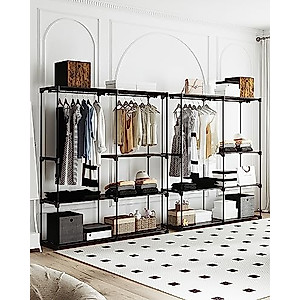 Hzuaneri Closet Organizer, Freestanding Portable Closet, 60-inch Closet Wardrobe for Bedroom, 2 Clothes Rail with 5 Compartments Shelves Storage Organizer for Cloakroom, Black WH03032BK