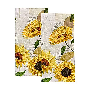 Vantaso Bath Hand Towels Sunflower Floral Retro, Soft Quick Dry Flowers Set of 2 Towels Washcloth Face Towel for Bathroom Kitchen Gym