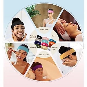 Headbands for Women 8-Pack Vibrant Yoga & Sports Sweat Headbands - Cotton Stretchy Non-Slip Hair Bands (Black,Navy Blue,Blue,Brown,Khaki,White,Light Floral Gray,Dark Floral Gray,Set1)