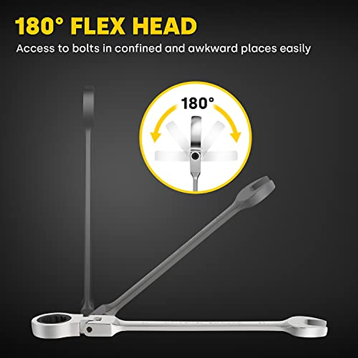 Enventor 180° Flex Head Ratcheting Wrench Set, 12 Pieces SAE 1/4-7/8", CRV Steel, 72-Teeth, 12-Point Combination Ratchet Wrenches Set with Rolling Pouch