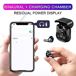 FengLS Wireless Earbuds Bluetooth Headphones Touch Control Ipx5 Waterproof Digital Display Touch-Control Wireless Bluetooth Earphones Built-in Mic Stereo (Black)