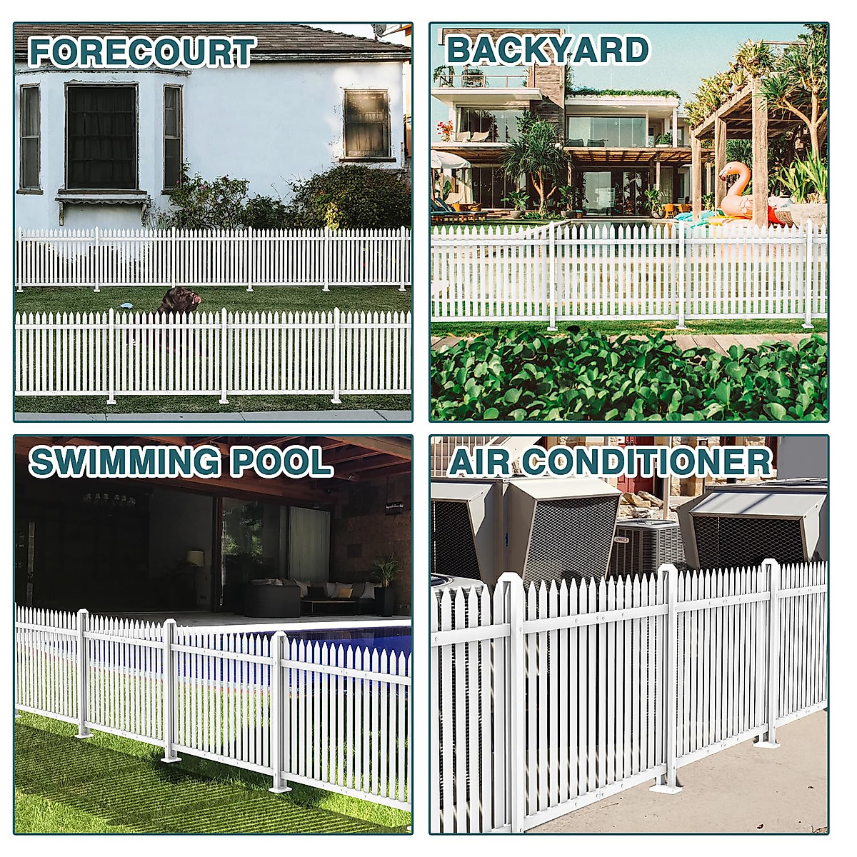 ECOOPTS 36" H x 84" W Vinyl Picket Fence Panels White Decorative Fence for Garden Patio Yard Pool Walkways (34 Pickets, Straight)