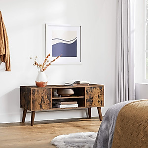 VASAGLE Retro TV Stand for Televisions up to 42 Inches, Mid-Century Modern Entertainment Center, 43.4”, Rustic Brown