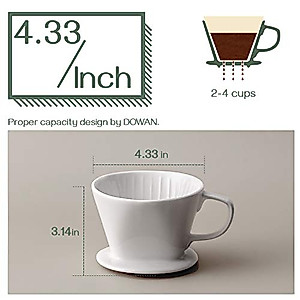 DOWAN Pour Over Coffee Dripper, Non Electric Pour Over Coffee Maker, Porcelain Slow Brewing Accessories for Home, Cafe, Restaurants, Easy Manual Brew Maker, White