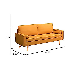 Container Direct US Pride Furniture 69.68'' Wide Faux Leather Modern Luxury Beautifully Style Living Room Removable Cushions and Solid Wood Legs Sofas, Apricot
