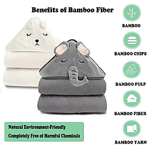YECELINST 2 Pack Bamboo Hooded Baby Towel - Premium Soft Bath Towel for Bathtub for Babie, Newborn, Infant - Ultra Absorbent, Natural Baby Stuff Towel for Boy and Girl (Elephant, Bird)