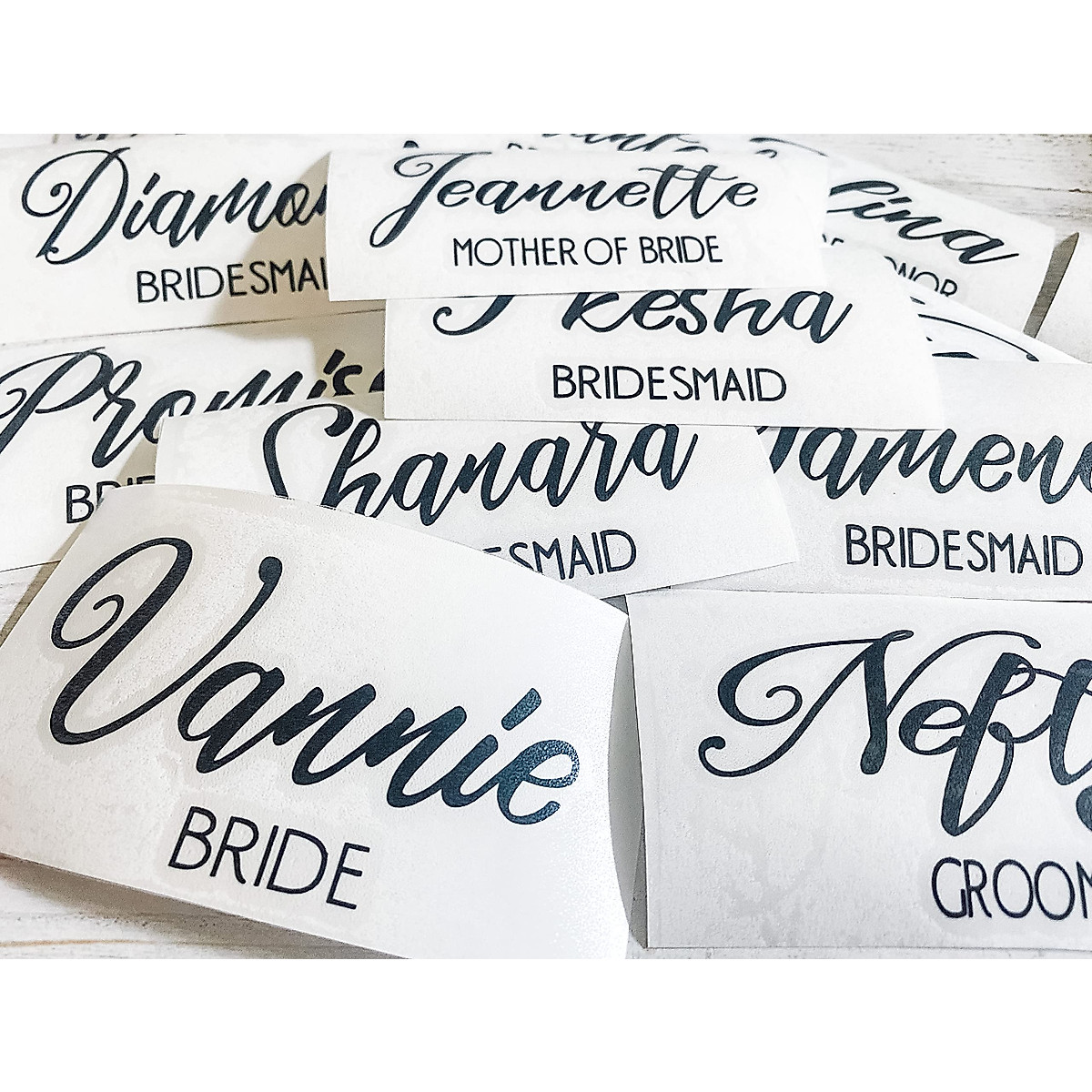 Decals Personalized with Name and Title Wedding Party Champagne Flute Customize Color for Wine Glasses Flask Cups Bridesmaid Gifts Water Bottles Metallic Gold Rose Options