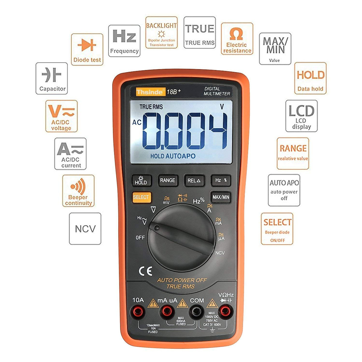 Auto Ranging Digital Multimeter TRMS 6000 Counts with 1000V 20A Multimeter Test Leads Probes Set