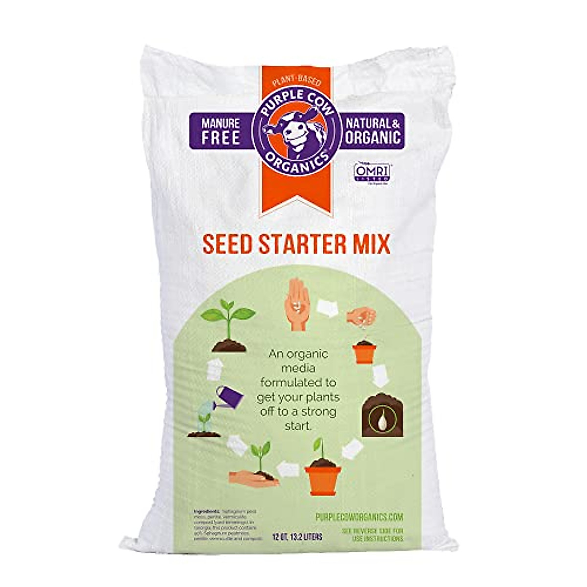 Purple Cow Organics All Natural Seed Starter Mix for Fast Germination and Vigorous Seedlings with Strong Root Systems for Indoor Home Gardens, 12 Quart Bag