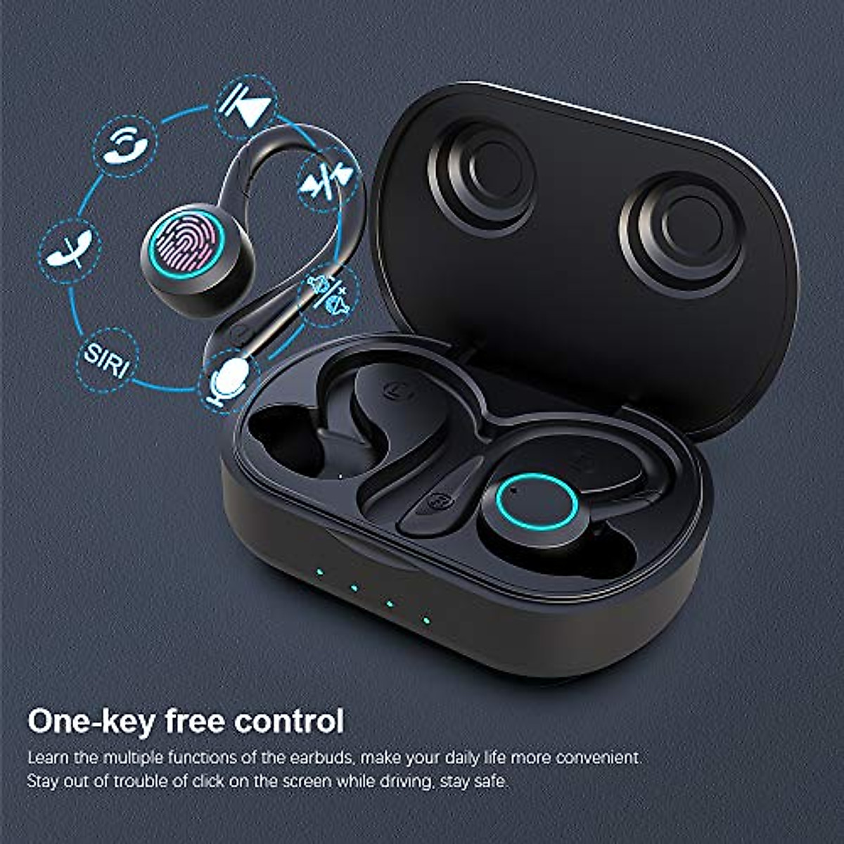 APEKX True Wireless Headphones, Update 5.1 Auto Pairing Touch Control HiFi Stereo Sound in-Ear Earphones Binaural Call Headset with Built-in Mic and Charging Case for Sports Running Black