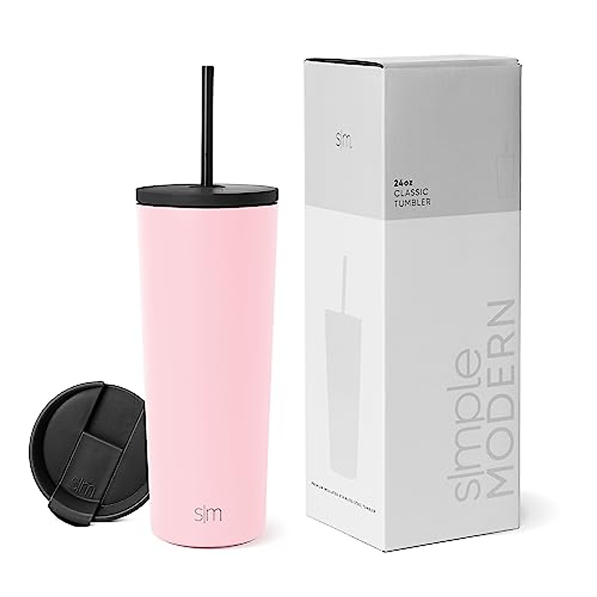 Simple Modern Insulated Tumbler with Lid and Straw | Iced Coffee Cup Reusable Stainless Steel Water Bottle Travel Mug | Gifts for Women Men Her Him | Classic Collection | 24oz | Blush