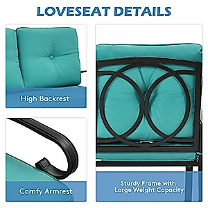 n/a 2PCS Patio Loveseat Bench Table Furniture Set Cushioned Chair Turquois Loveseat Coffee Table