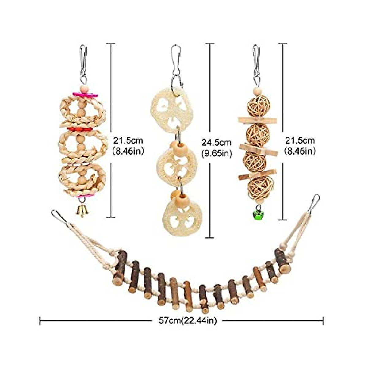 Allazone 14 PCS Bird Parrot Toys, Bird Perch Toys Hanging Bell Pet Bird Cage Hammock Swing Toy Wooden Chewing Toy for Conures, Love Birds, Small Parakeets Cockatiels, Macaws