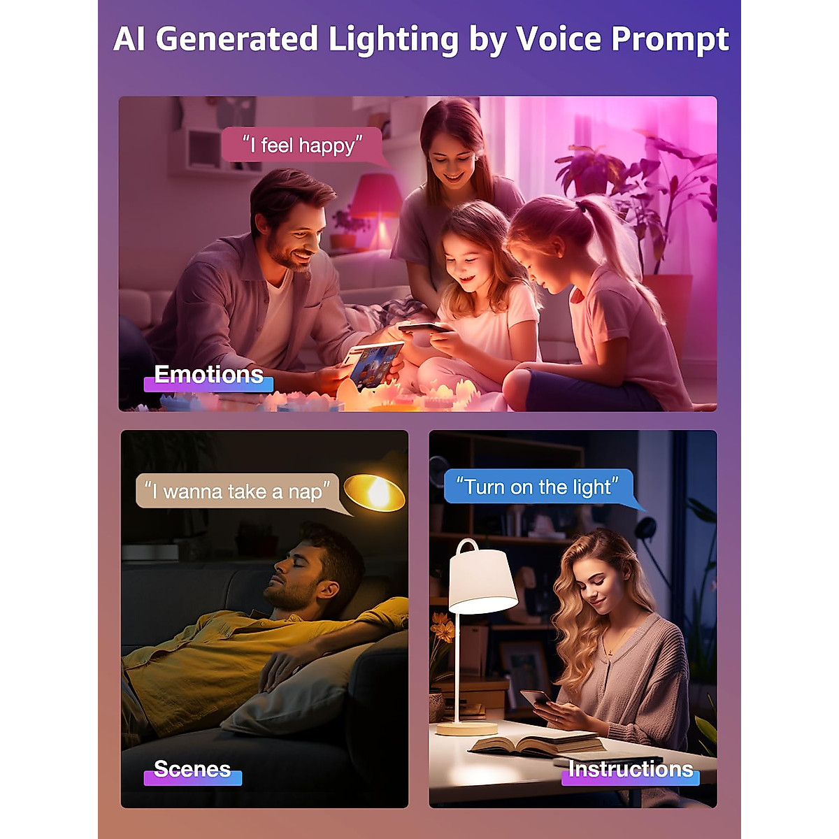 Lepro B1 AI Smart Light Bulbs - Dimmable Bluetooth LED Bulb with App Control, AI Generated Lighting LLM, AI Voice Control, Music Sync, RGBWW Color Changing Lights Bulb for Home, Party, 4 Packs