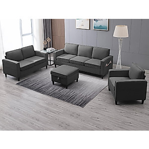 PUREMIND 3 Piece Sofa Set Living Room Furniture Sets, Convertible Sectional Sofa Couch with Storage Ottoman, Modular Sectional Couch for Living Room,3-Seat Sofa +Ottoman+Loveseat+ Armchair (Dark Gray)