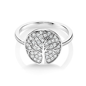 Gem Stone King 925 Sterling Silver Gorgeous White Tree Of Life Women Ring Set with Zirconia (Available in size 5, 6, 7, 8, 9)