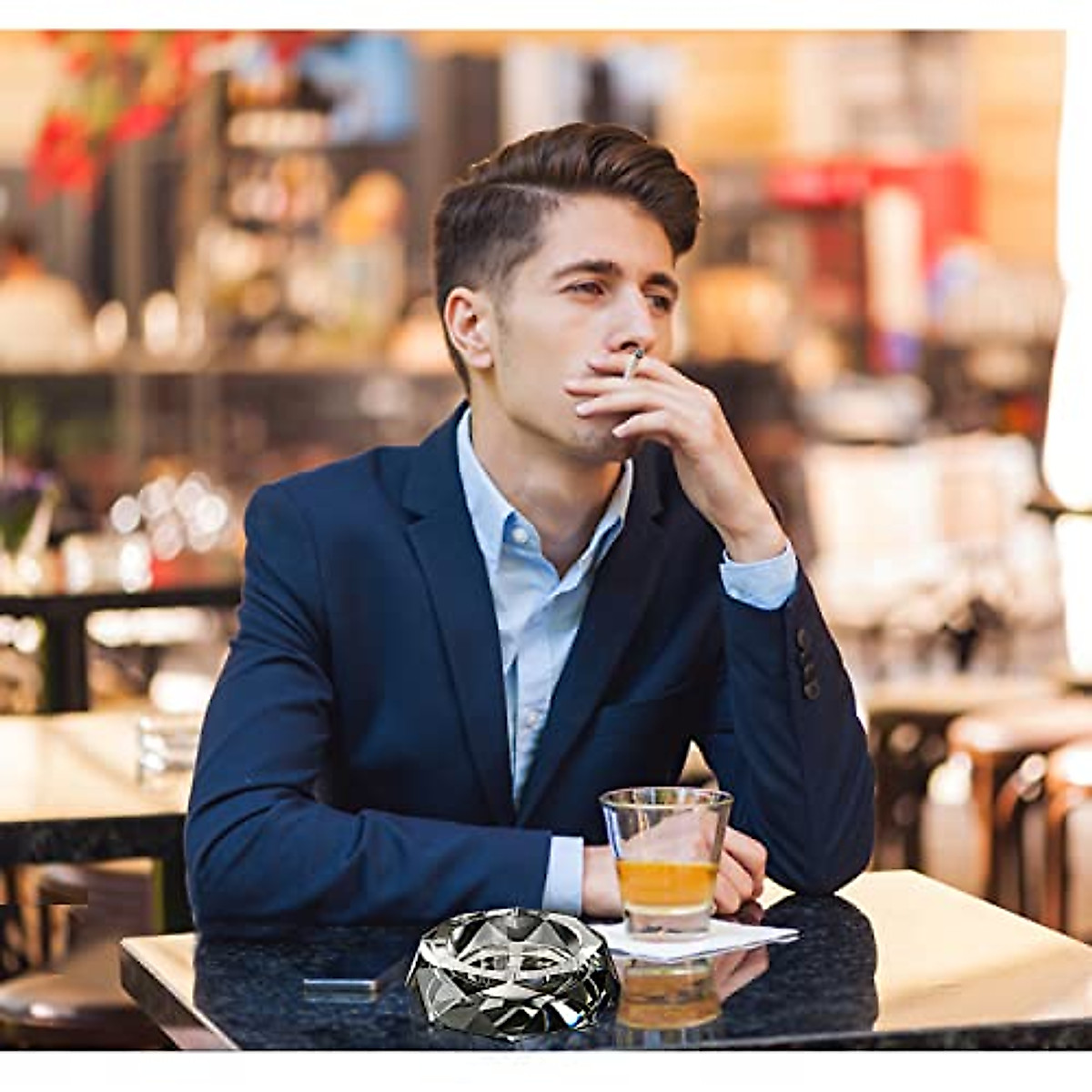 Bicico Crystal Glass Ashtray, Cigar Ashtray, Cool Ashtrays for Cigarettes Indoor, Ash Tray Holder Home Office Desktop Tabletop Hotel Indoor Outdoor Decoration, Black