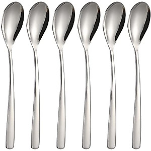 Soup Spoons Set of 6 Stainless Steel Round Spoons Asian Soup Spoon Long Handle Dinner Spoons for Kitchen Restaurant Home