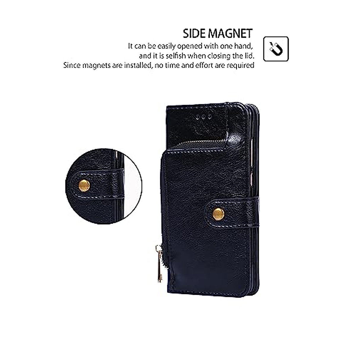 Arseaiy Case for Oppo Reno 6 Pro 5G（MediaTek） Flip Phone Case PU Leather Zipper Pocket Wallet Case Cover with Card Holder Kickstand Shell Black