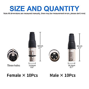 Glarks 20 Pack XLR 3 Pin Male/Female Plugs Audio Mic Microphone Cable Plug Connector Audio Socket, Black Sliver Housing