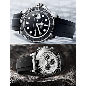 CWYTTZQ 20mm rubber watch strap for Rolex men's watch accessories black and green water ghost outdoor sports silicone strap wristband watchbands (Black gold buckle)