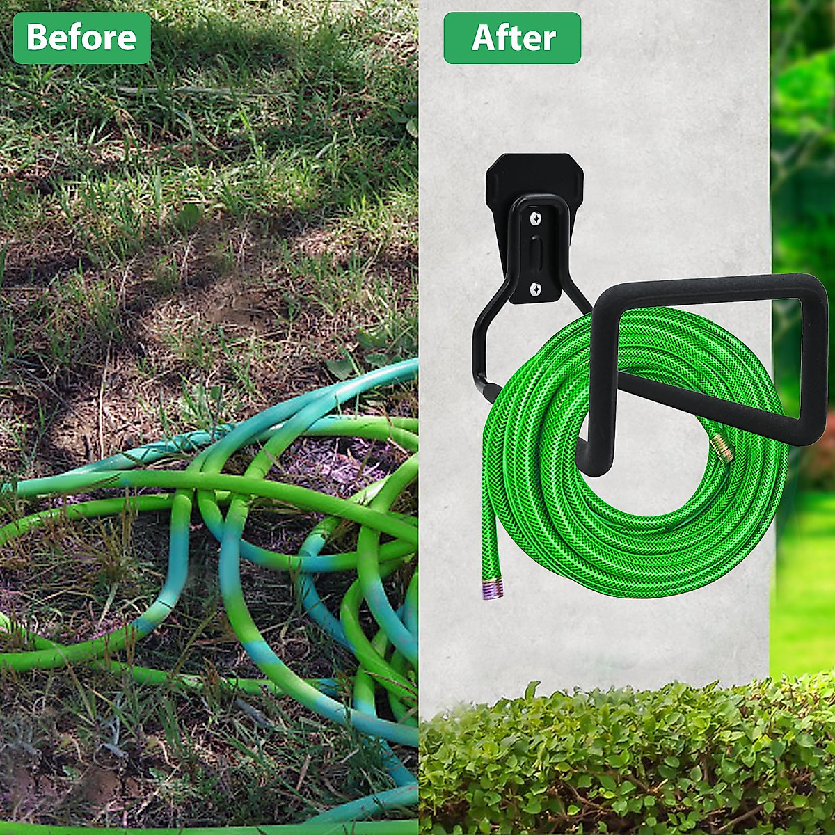 Garden Hose Holder - Hose Hanger Wall Mount, Heavy Duty Water Hose Holder for Outdoor/Indoor Use in Yard, Metal Durable Hose Hooks, Ideal for Water Hose Storage