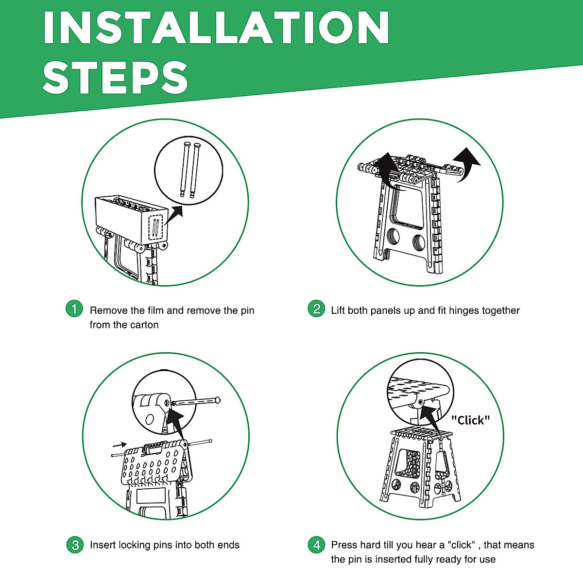 Dyforce 17.5 Inch Folding Step Stool 400lbs Capacity Sturdy Plastic Foldable Step Stools for Adults & Kids Stepping Stool with Handle Easy to Carry Handle Folding Stool Ideal for Kitchen (White 1PC)