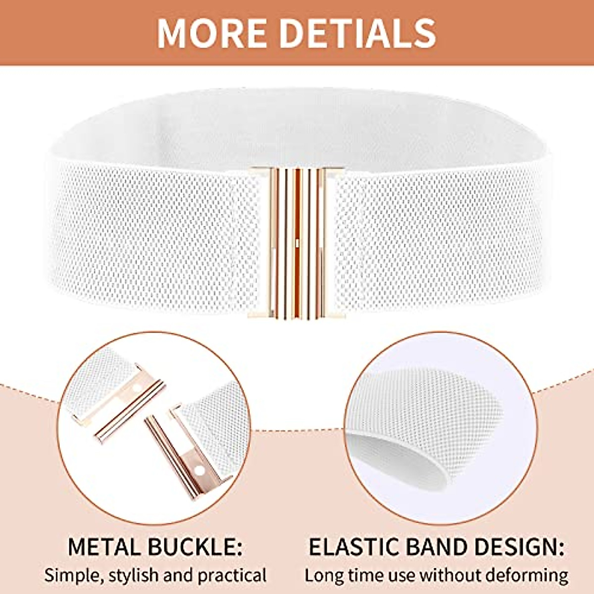 Cobee Women Elastic Wide Belt,Waist Belt with Flat Buckle(White)
