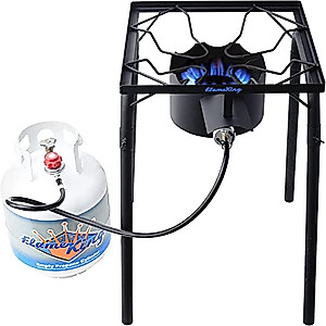 Flame King FK-100KSB Heavy Duty 100,000 BTU Propane Gas Single Burner Bayou Cooker Outdoor Stove for Home Brewing, Turkey Fry, Maple Syrup Prep, Cajun Cooking, 100K TALL, Black